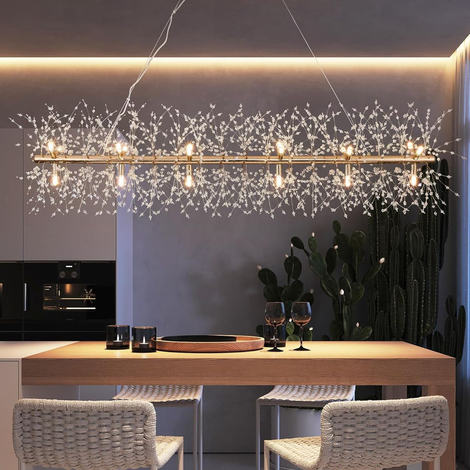 Mercer41 Modern 59" Modern Gold Crystal Firework Chandelier, 18-Light Pendant Light Fixture ...